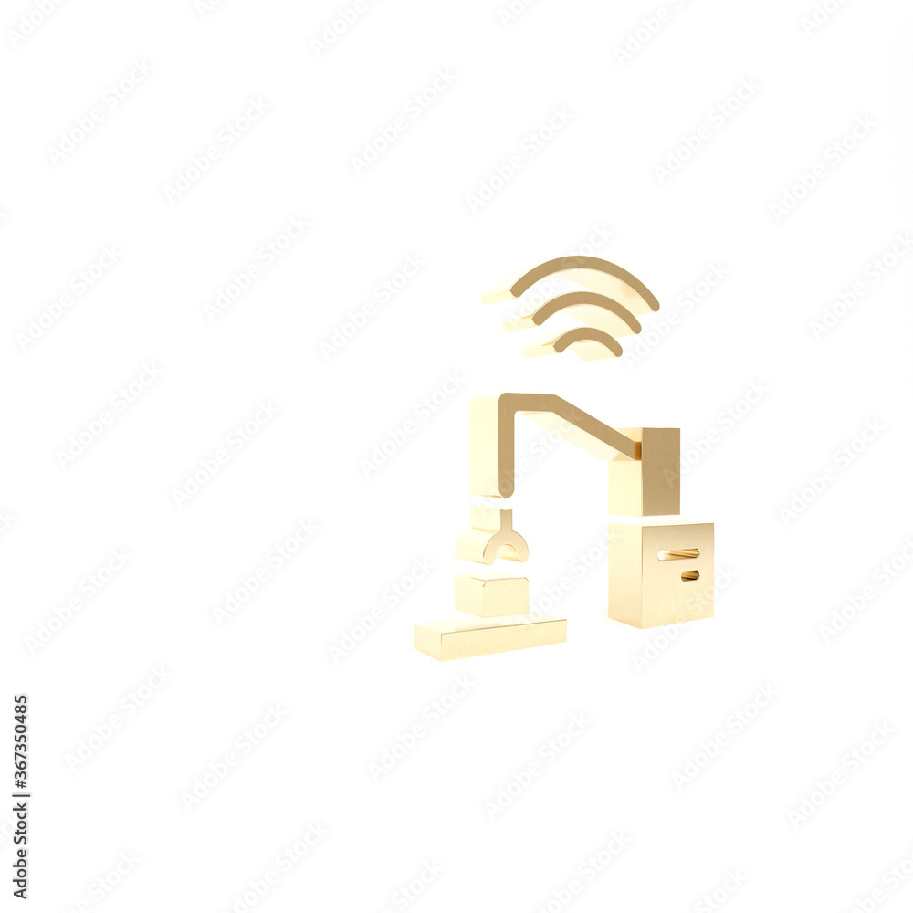 Gold Industrial machine robotic robot arm hand factory icon isolated on ...