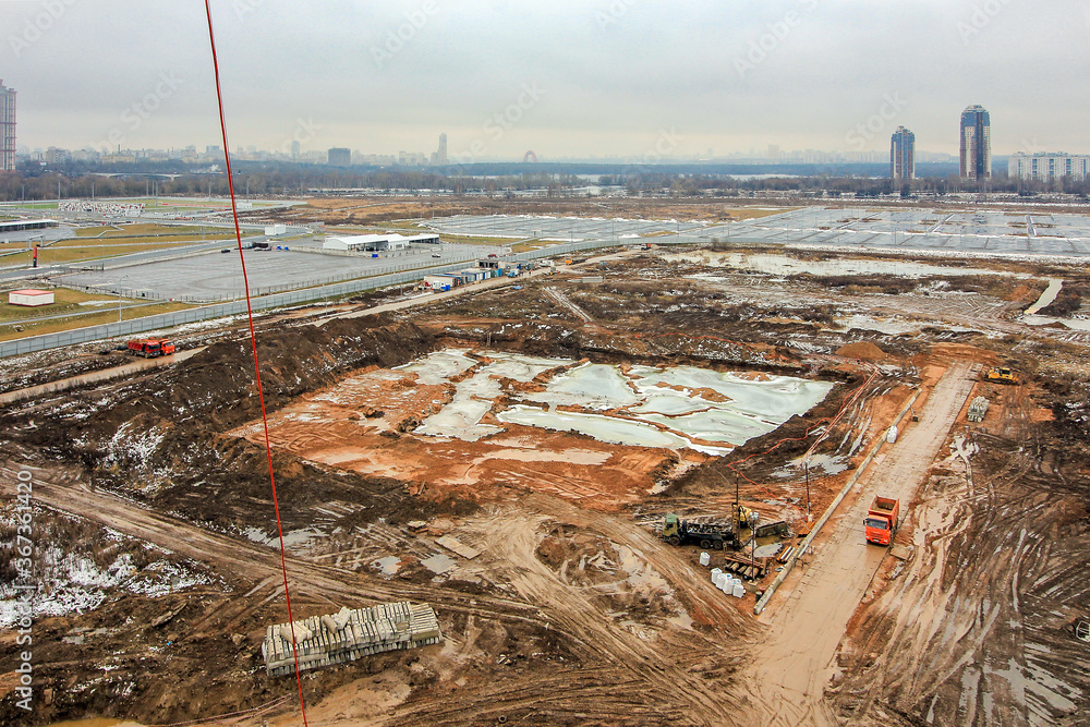 foundation pit for construction of residential building is flooded ...