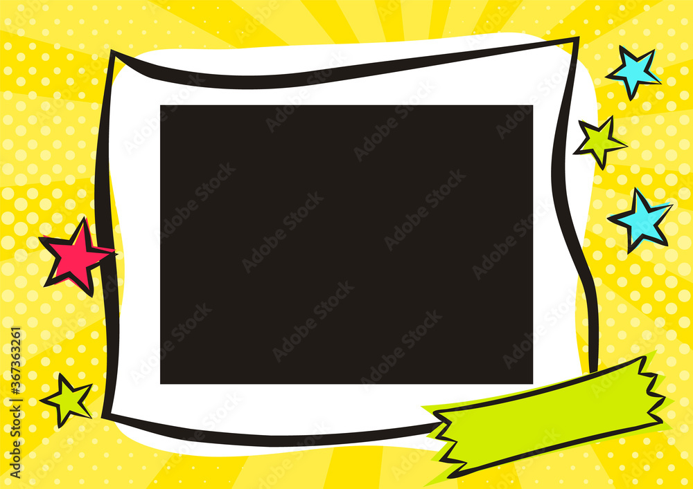 Children's photo book in pop art style. Bright page for a photo album ...