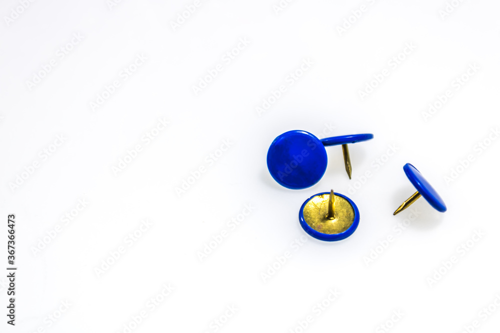 metal drawing tips, blue and gold, placed on a white background Stock ...