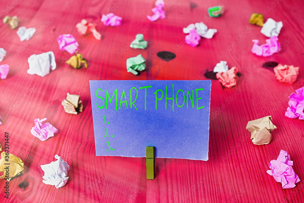 Writing note showing Smartphone. Business concept for the mobile phone ...