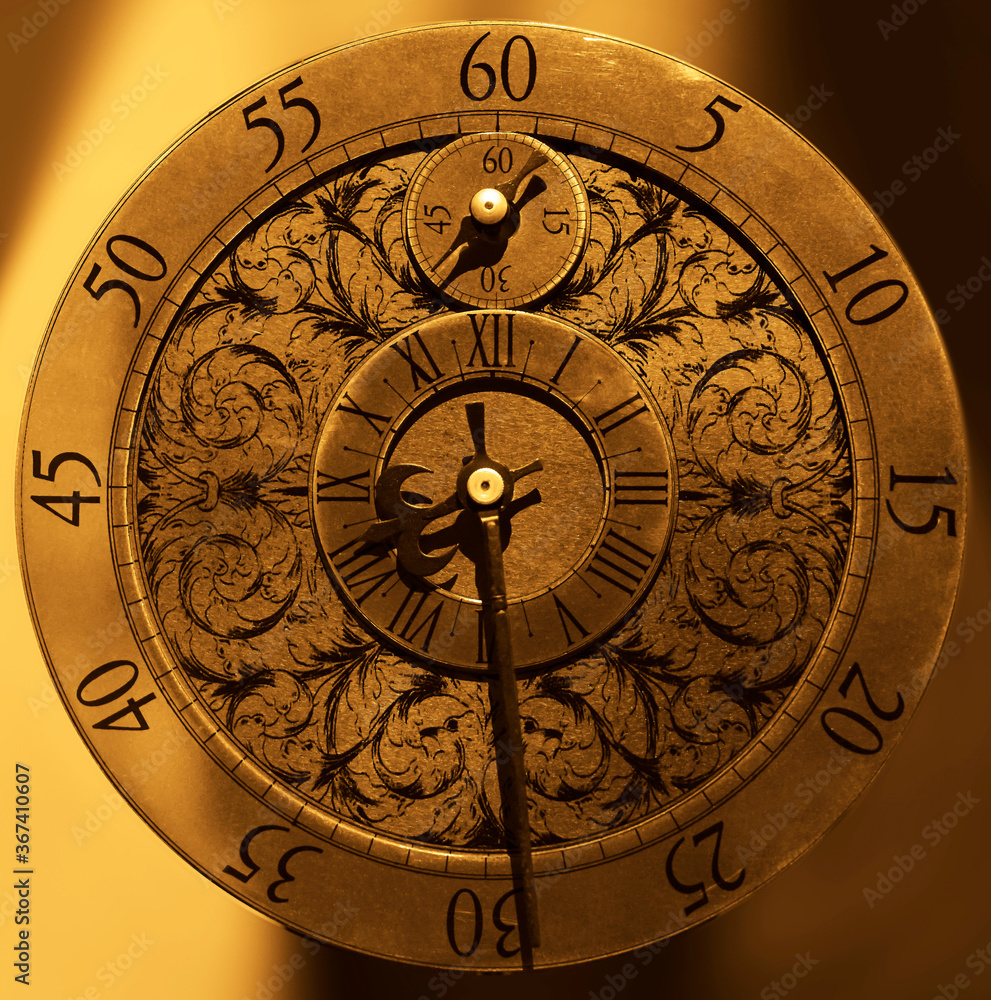 Antique old clock. Watch clock mechanism unusual abstract texture round ...