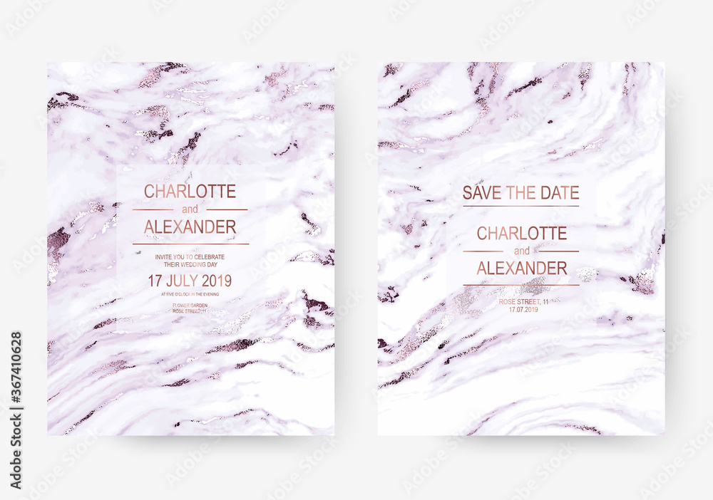Luxury marble wedding design invitation backgrounds with violet shining ...