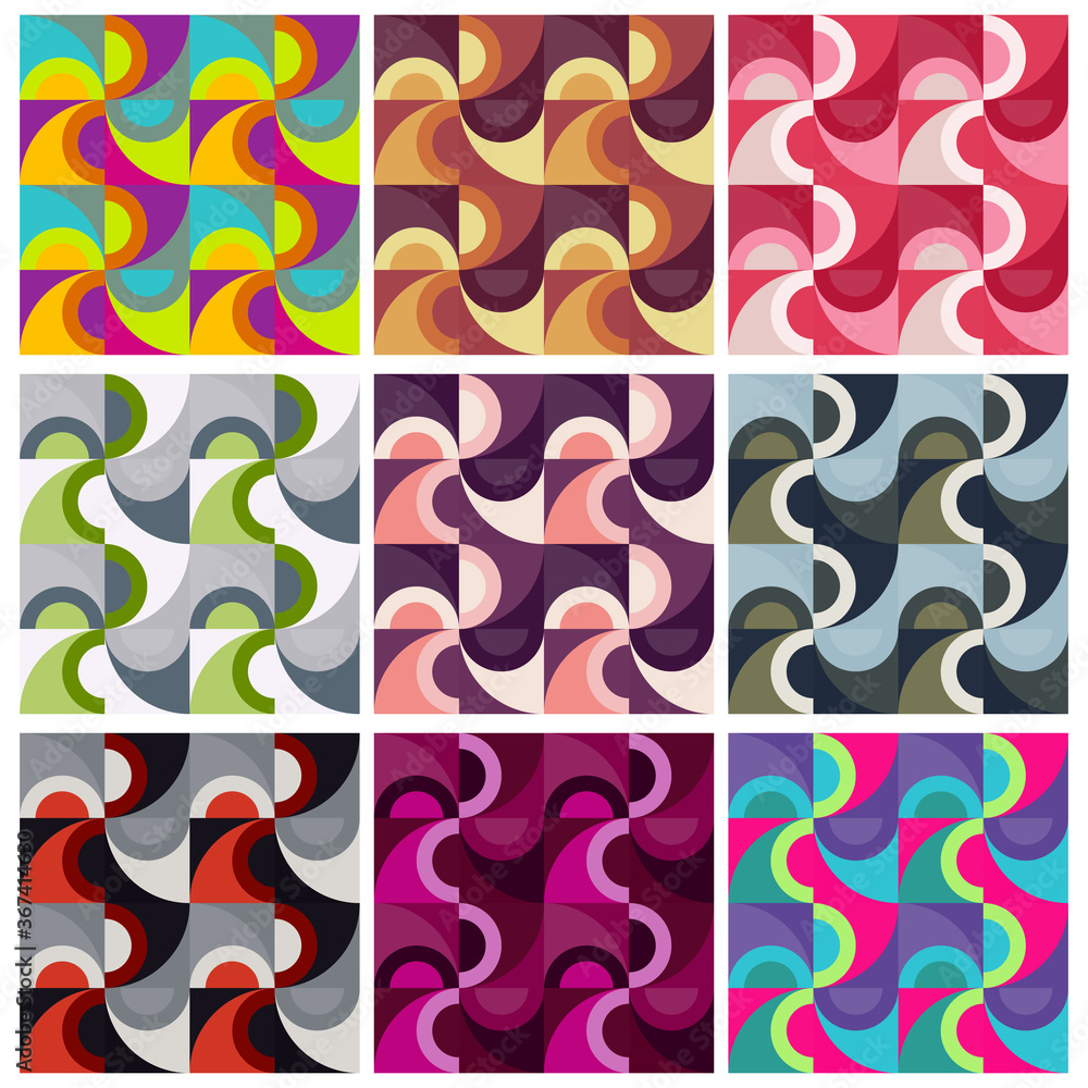 Abstract half circle rotation seamless pattern with colour combinations ...