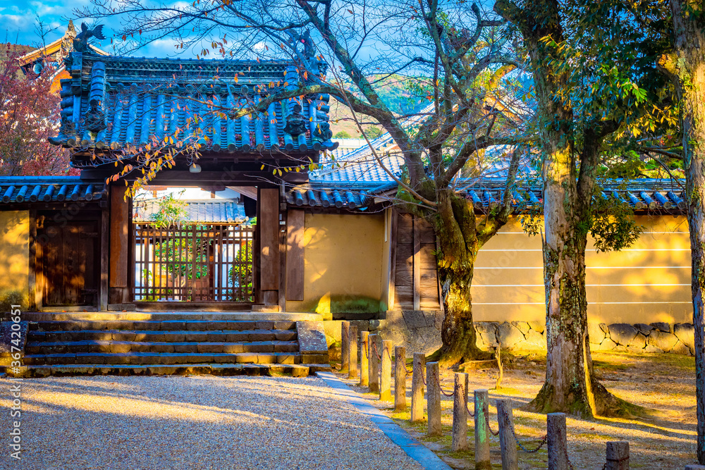 Japan. Kyoto. Gate of the Buddhist temple in Kyoto. A Shinto Church ...