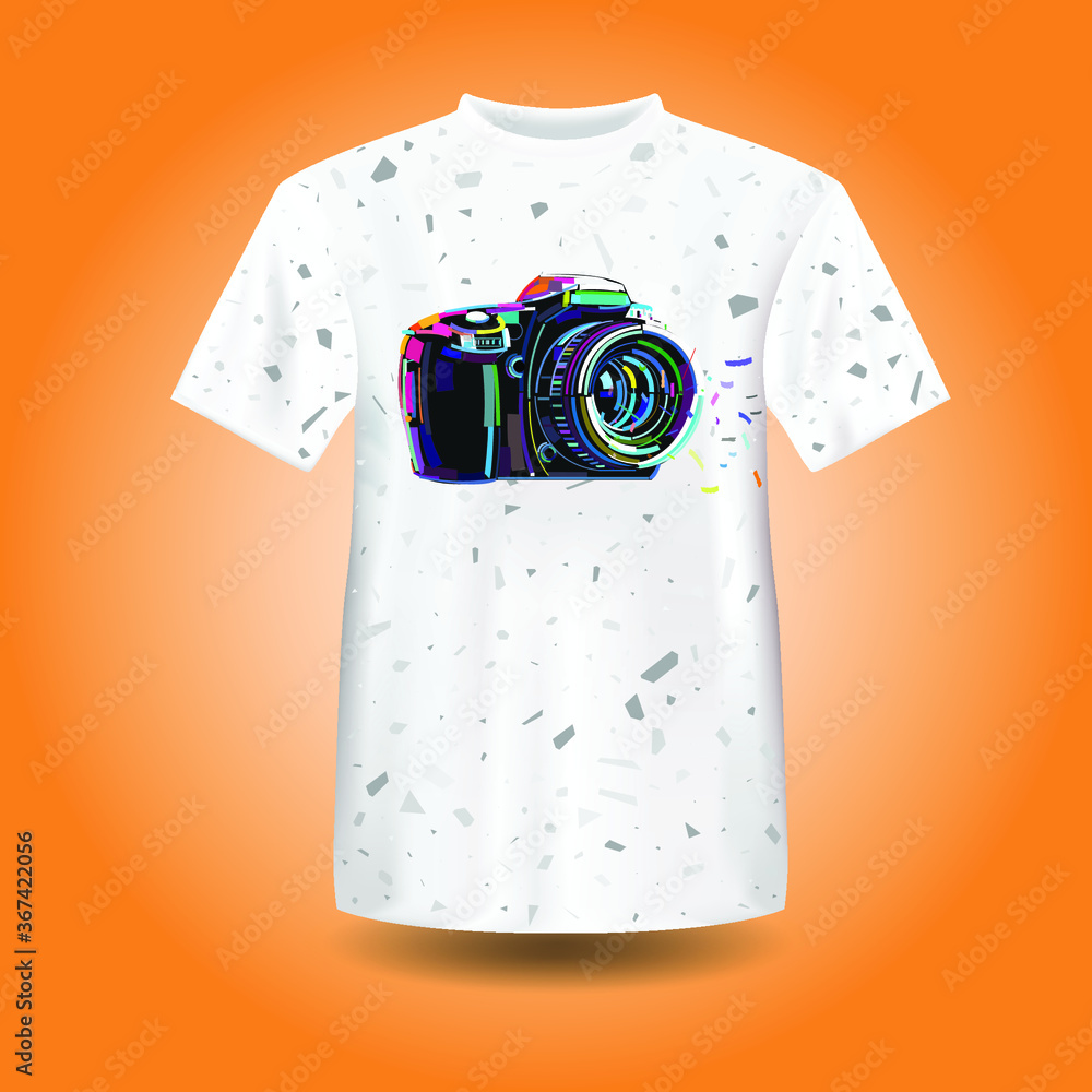 t-shirt design with a logo of a camera. 3d printed design DSLR camera ...
