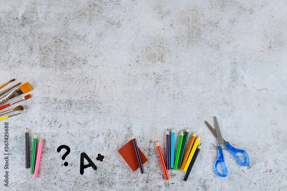 Back to school background with school supplies. Stock Photo | Adobe Stock