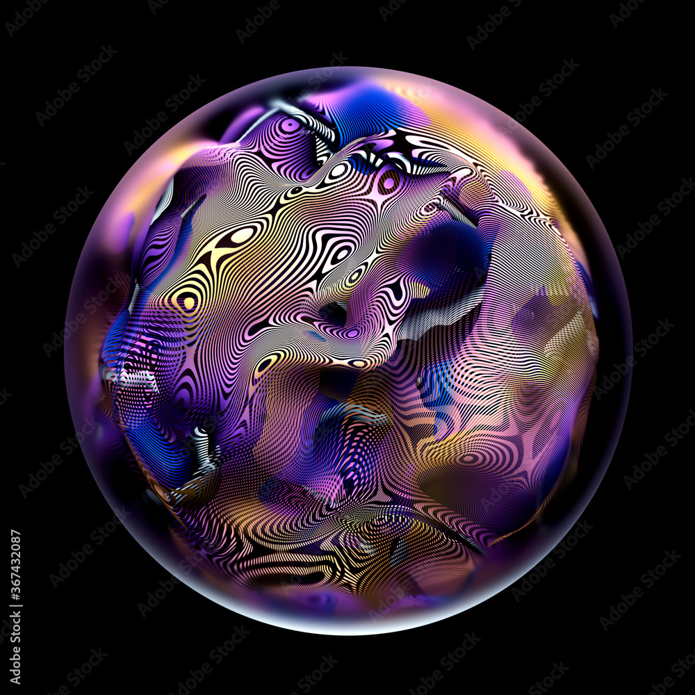 3d render of abstract art 3d glass ball with blur effect on the edges ...