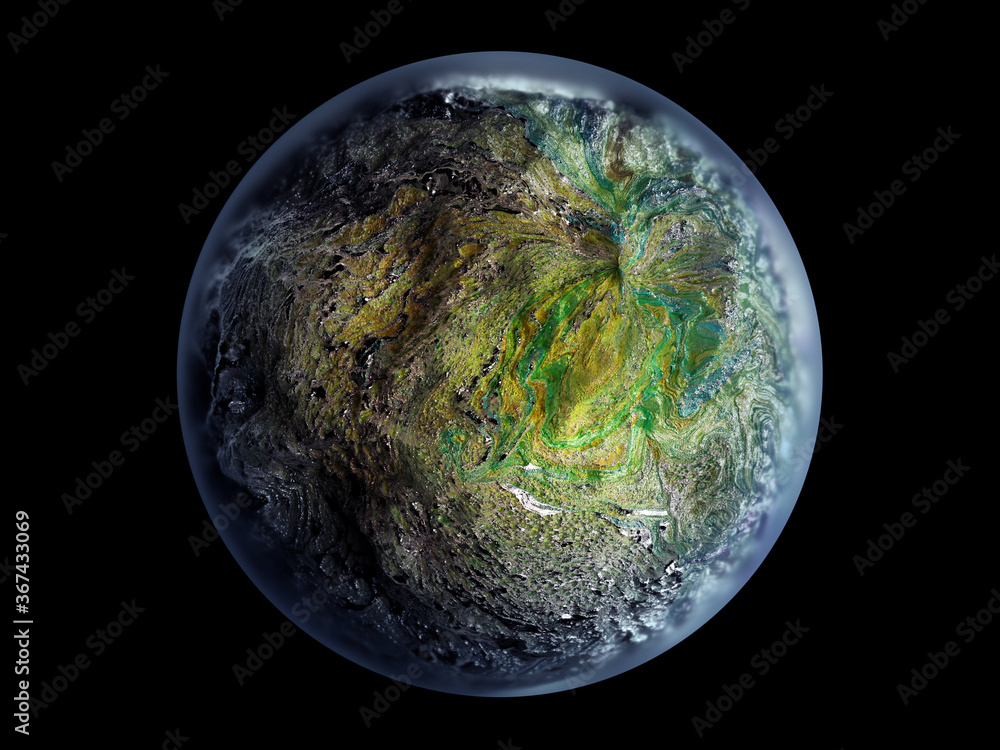3d render of abstract art of surreal planet earth or asteroid or ...