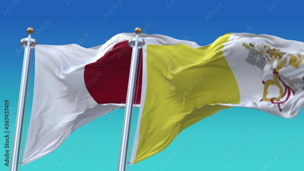 4k Seamless Japan and Vatican Flags with blue sky background;A fully ...