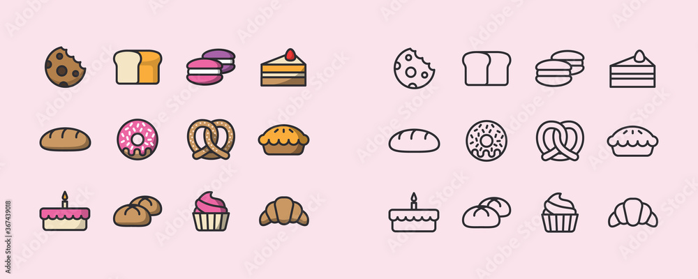Bakery icon set. Bakery collection of simple outline signs. Fresh ...