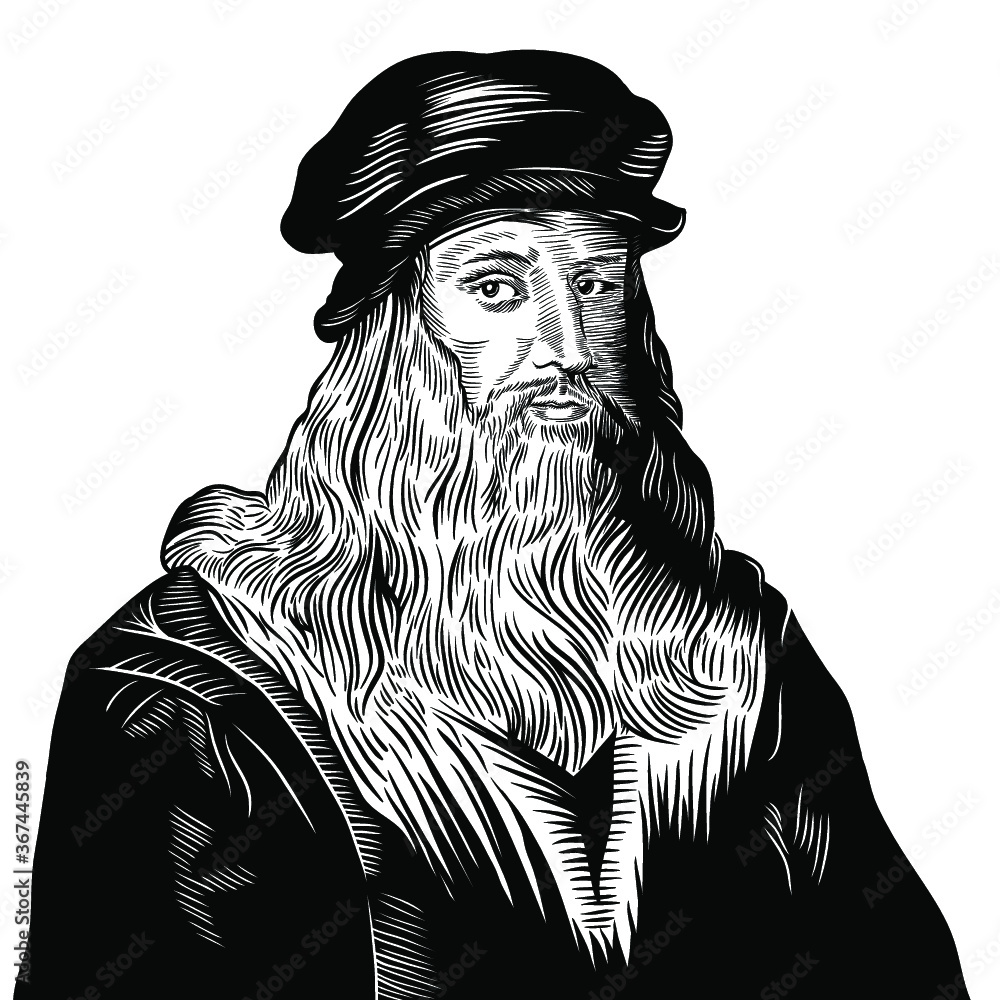 Vector Drawing Face Portrait Illustration for Leonardo Da Vinci in ...