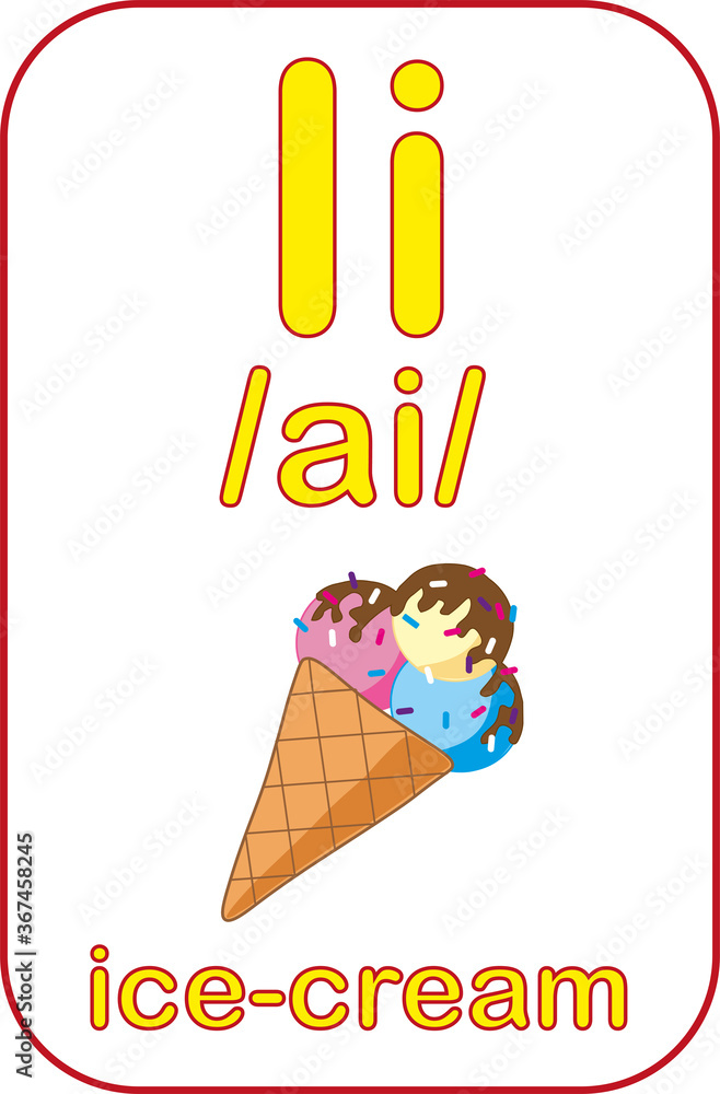 Letter I. Alphabet tutorial cards collection. Vector illustration ...