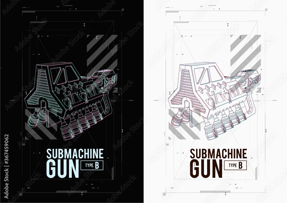 Vector Sub Machine Gun HUD Design Vector Illustration. Weapon design ...