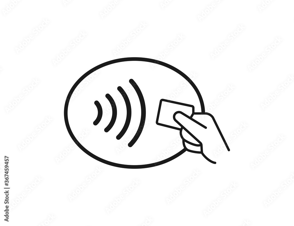 Contactless icon. Hand holding bank card. Wireless technology of ...