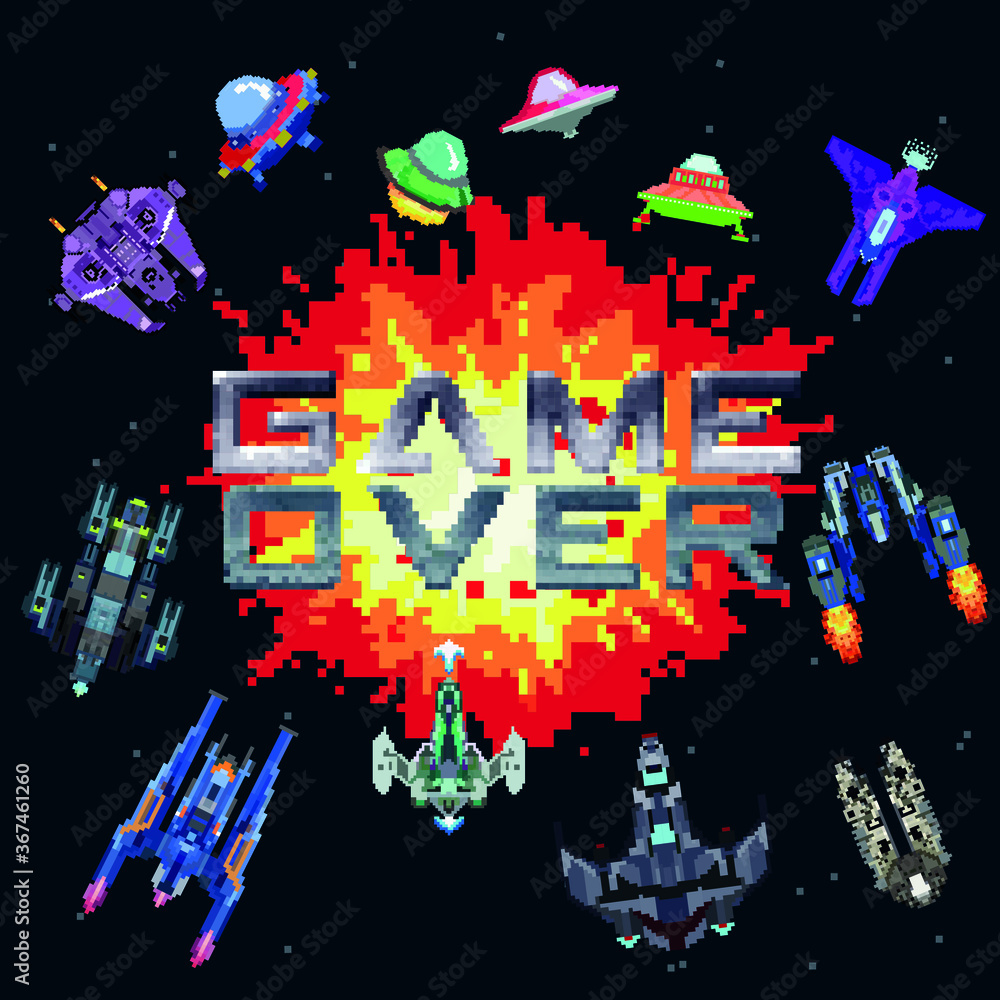 game over. Pixel art 8-bit game design. Pixel art for game design. Loss ...