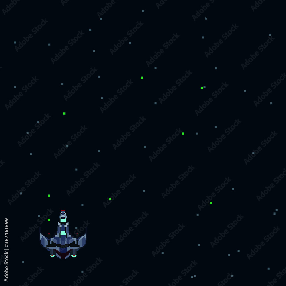 Pixel art style UFO space war arcade game. template. Pixel explosion ...