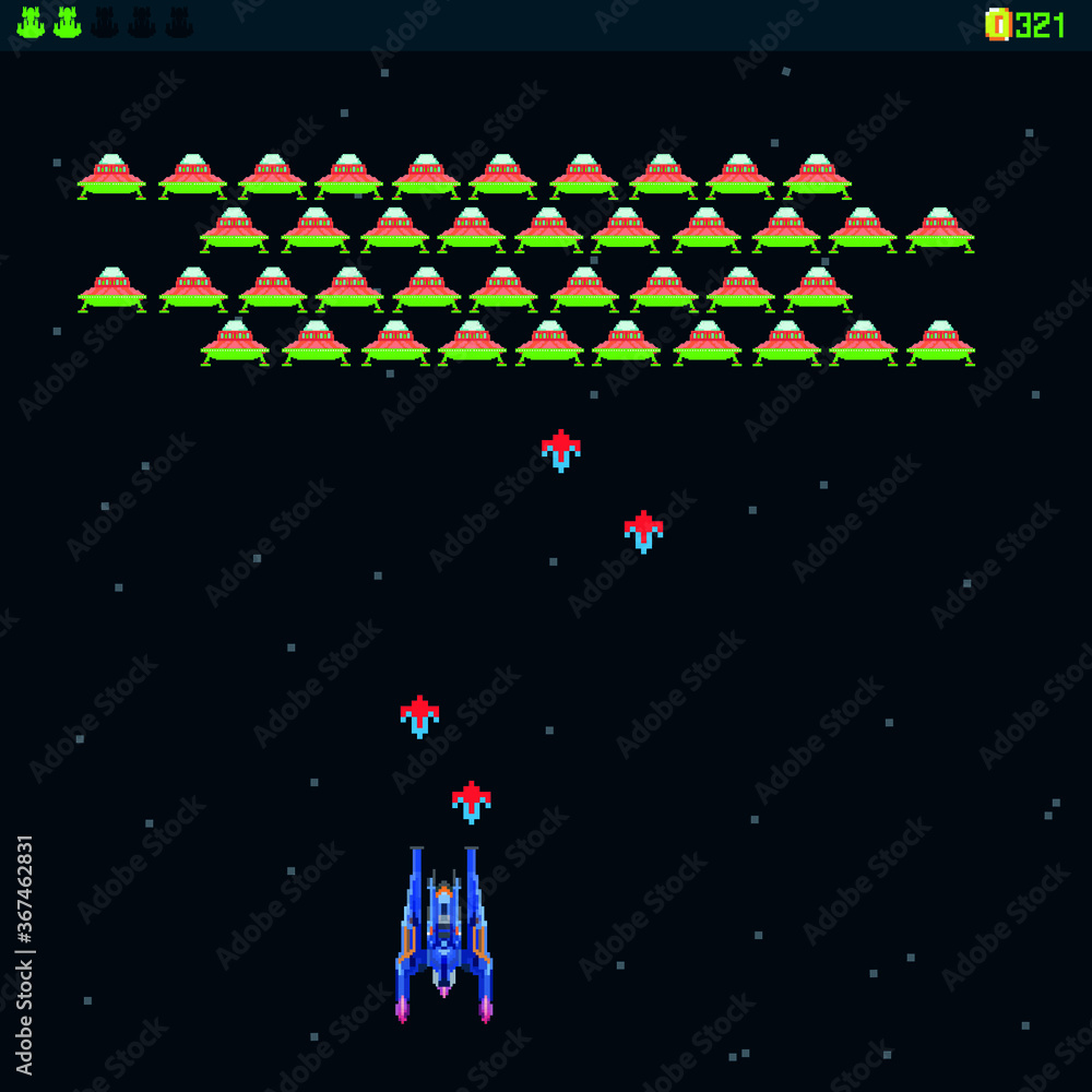 Stockvector Arcade Retro video game, 8 bit, arcade warships, shooting ...