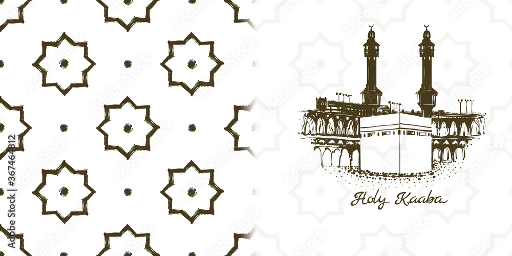 Greeting card with Holy Kaaba. Traditional muslim geometric pattern on ...