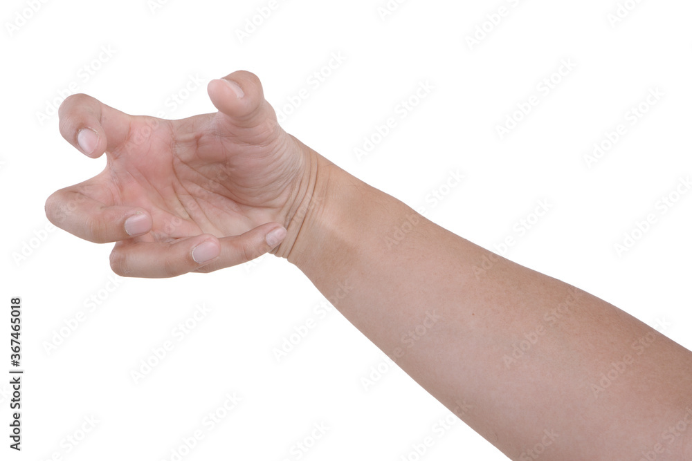 Male asian hand gestures isolated over the white background. Grab Round ...