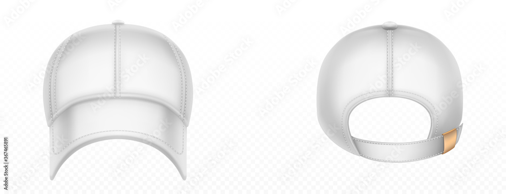Baseball cap front and back view. Vector realistic mockup of blank ...