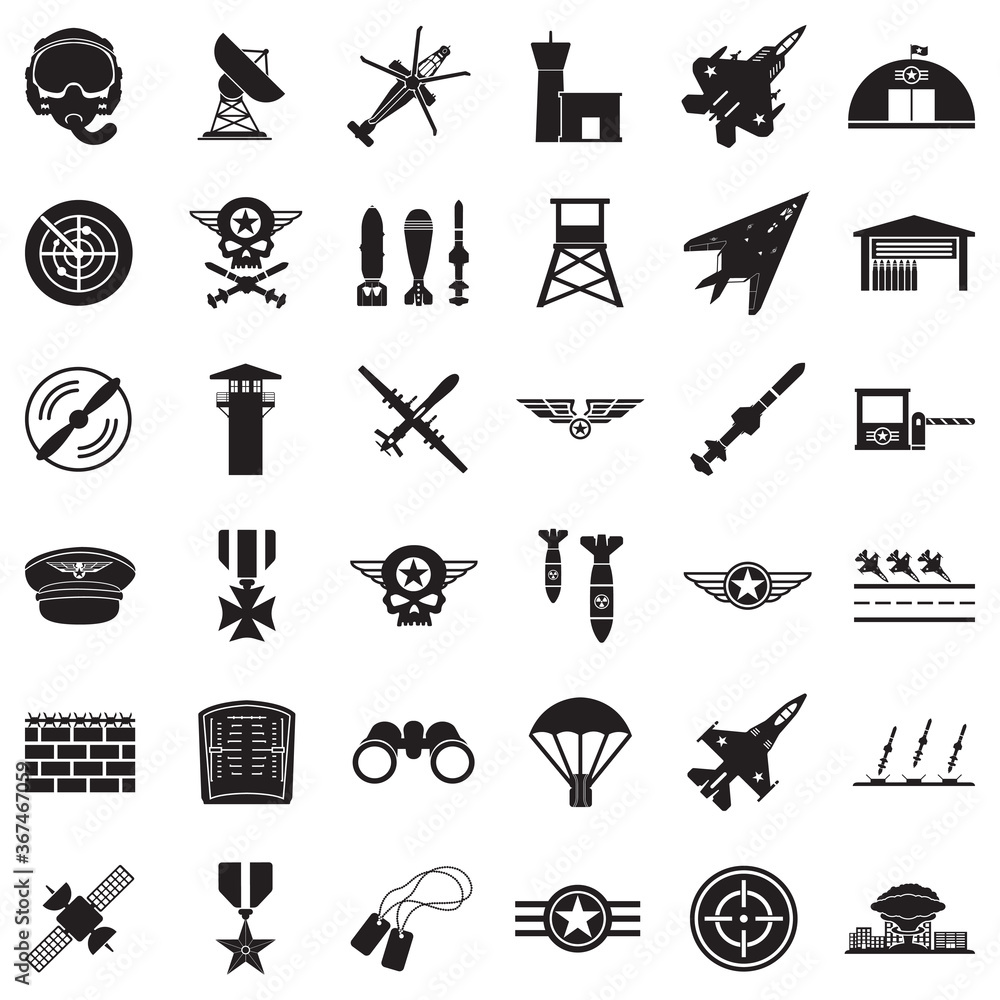 Air Force Icons. Black Flat Design. Vector Illustration. Stock Vector ...