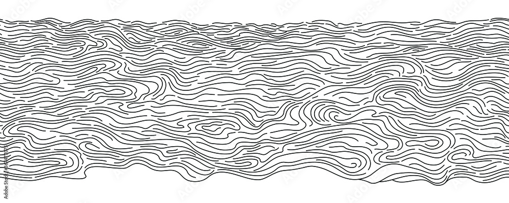 Seamless pattern sea, waves, water. Hand drawing by line. Isolated on ...
