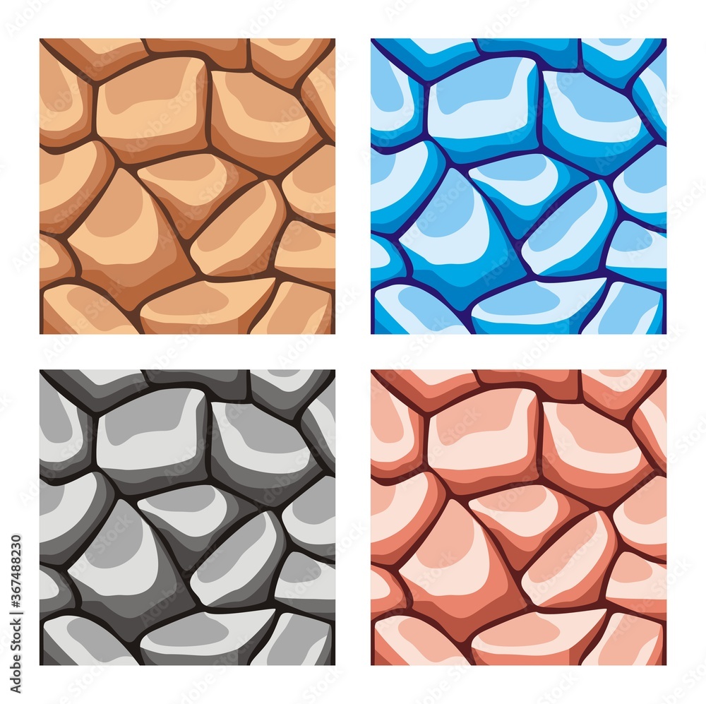 set of pattern for game background, vector stone and wall background ...