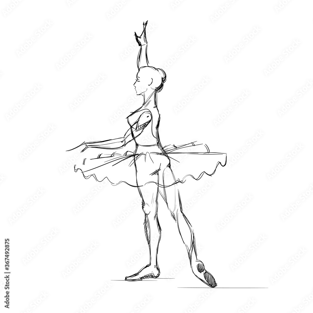 A Young Ballerina. Freehand Drawing of a Ballet Dancer Girl. Vector ...