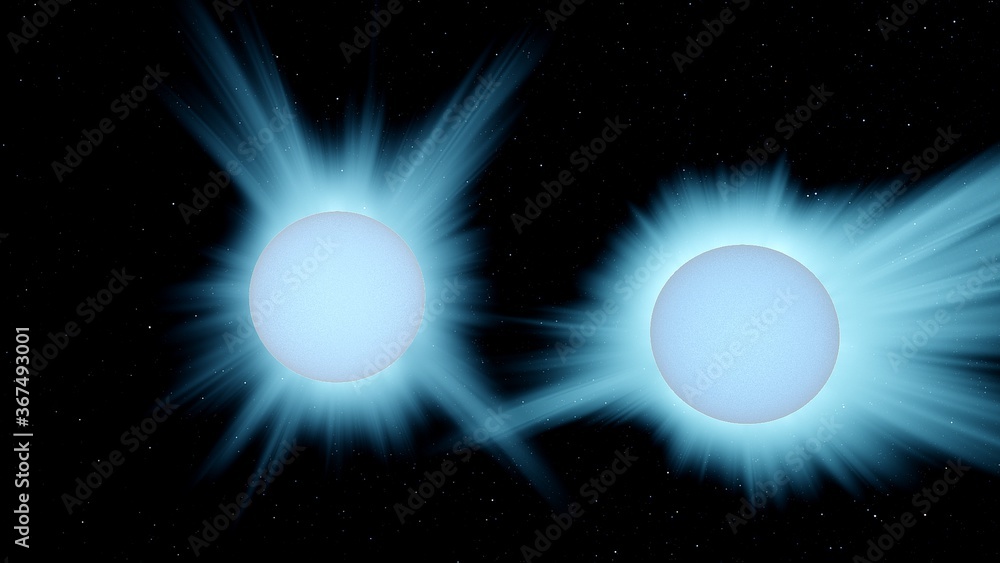 sun in space, close look at a star in space, red dwarf, blue star ...