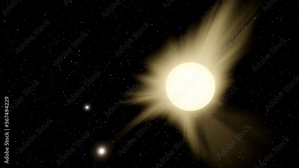 sun in space, close look at a star in space, red dwarf, blue star ...