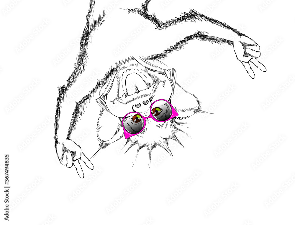 Sketched Portrait of a Funny Monkey with Liberty Spike Hairstyle and ...