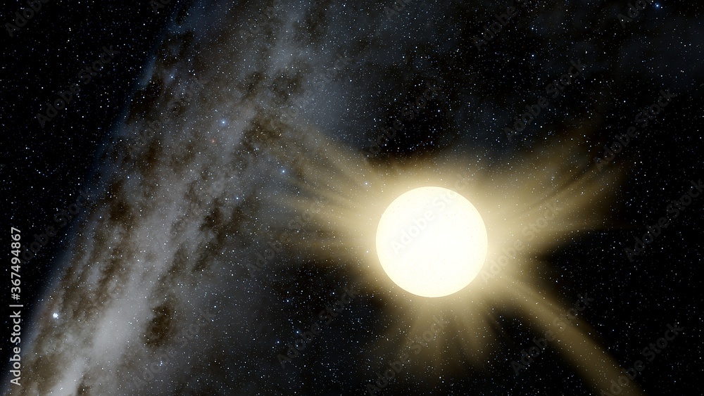 sun in space, close look at a star in space, red dwarf, blue star ...