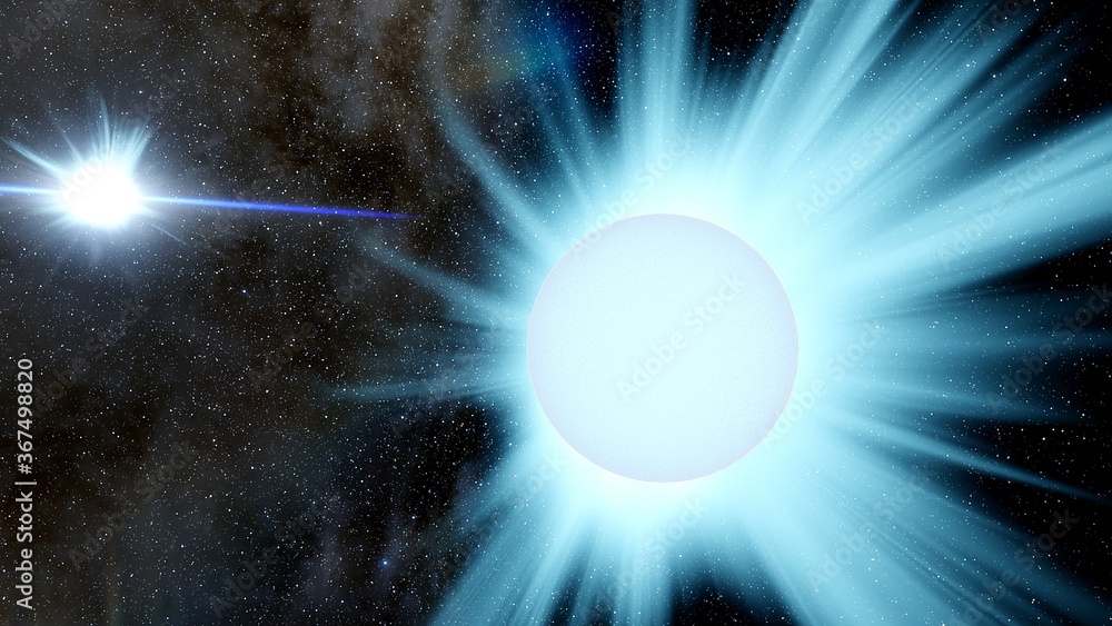 sun in space, close look at a star in space, red dwarf, blue star ...