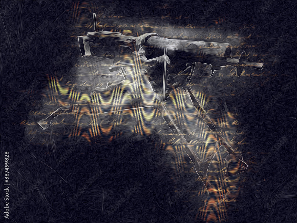 Revolver, hand drawn vintage gun illustration. Engraving style old ...