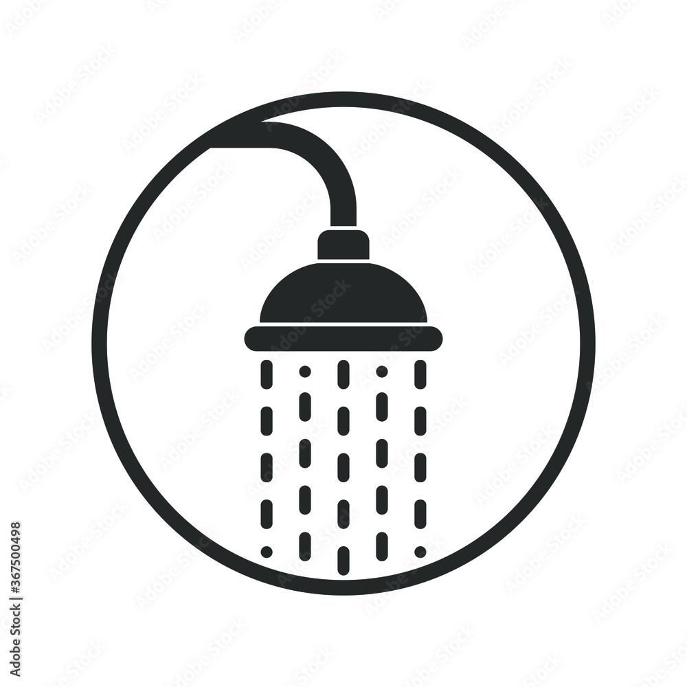 Shower head icon with trickles water. Douche sign in the circle ...