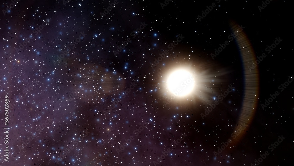sun in space, close look at a star in space, red dwarf, blue star ...