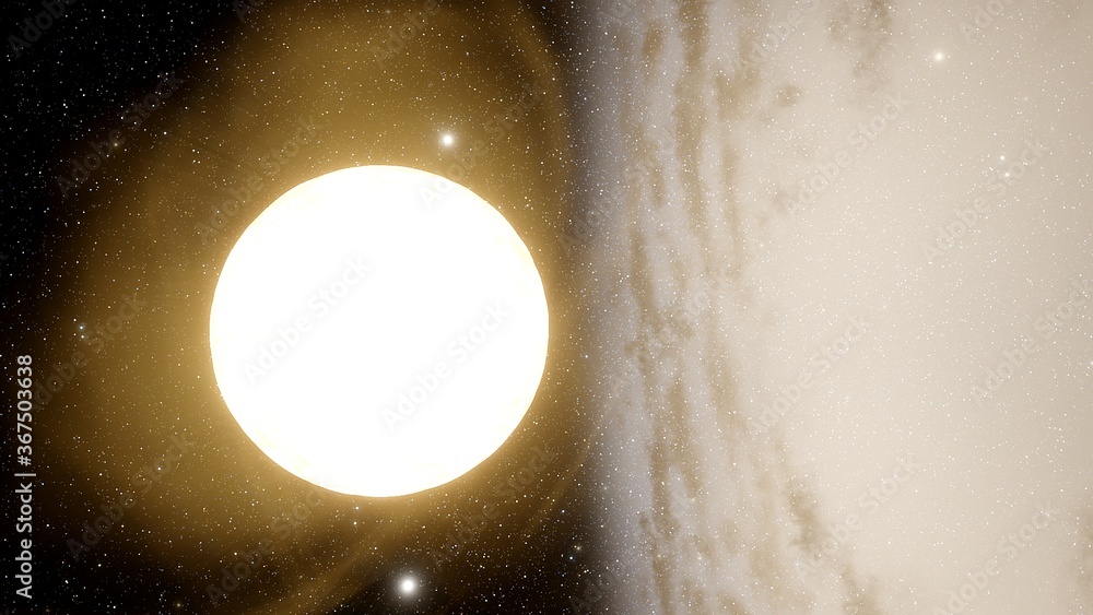 sun in space, close look at a star in space, red dwarf, blue star ...