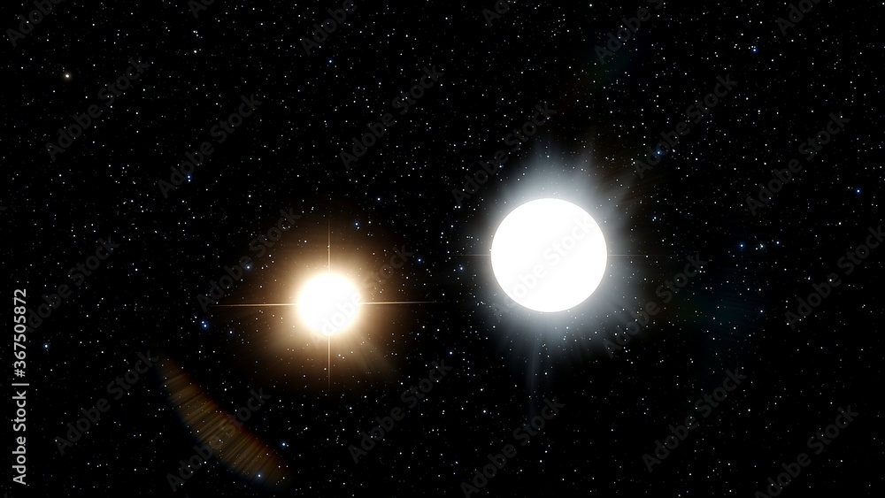 sun in space, close look at a star in space, red dwarf, blue star ...