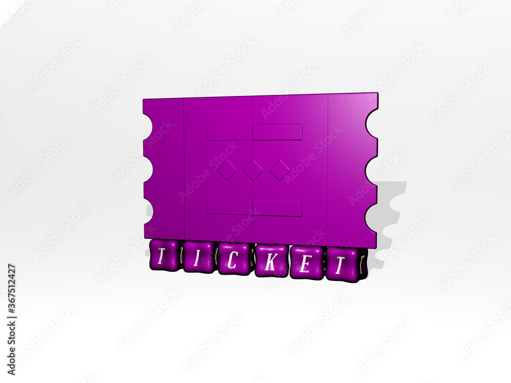 3D representation of TICKET with icon on the wall and text arranged by ...