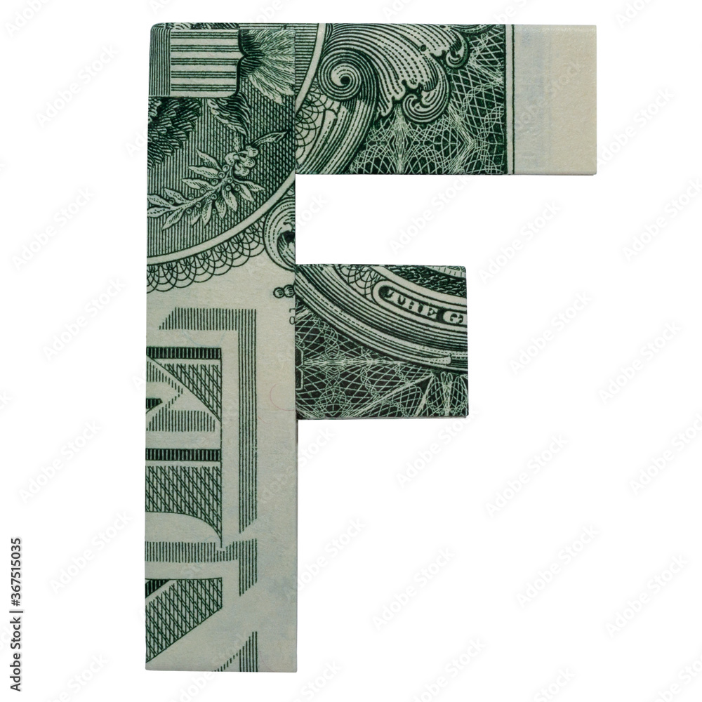 Money Origami LETTER F Character Folded with Real One Dollar Bill ...