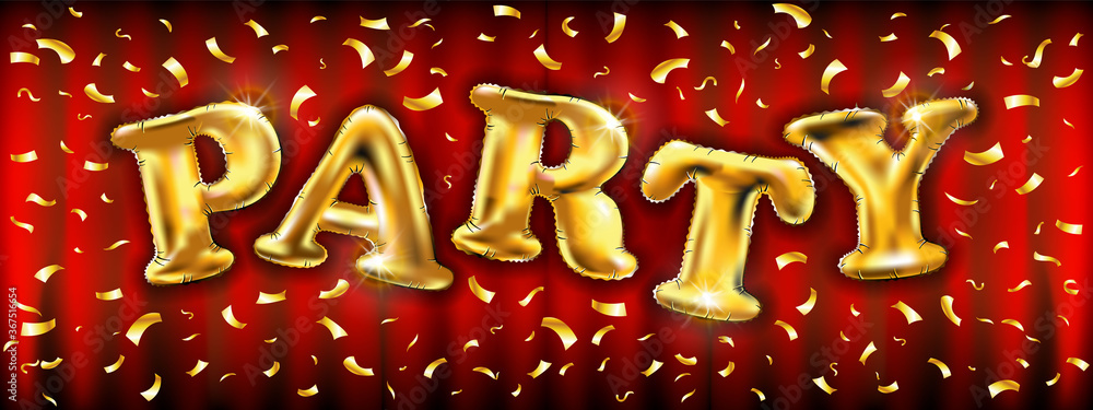 golden party vector poster template with shining golden spotlights ...