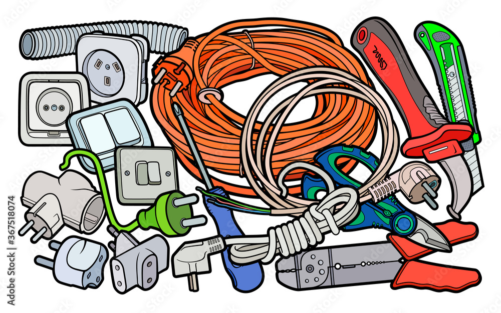 Cartoon doodle electrical instruments illustration Stock Vector | Adobe ...