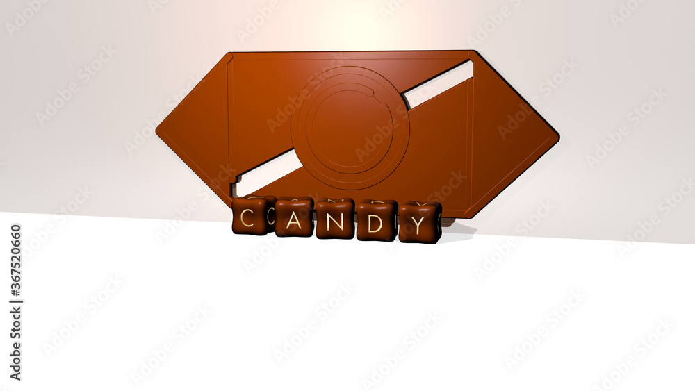 3D illustration of CANDY graphics and text made by metallic dice ...