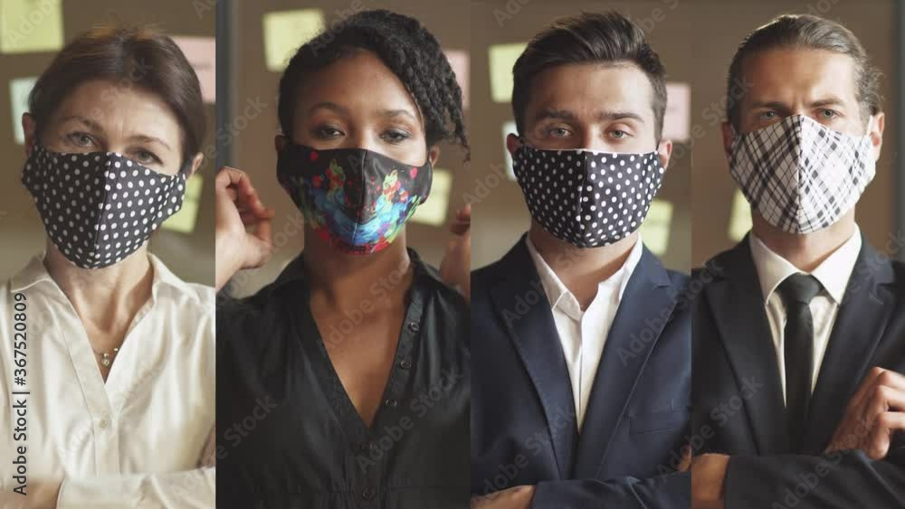International business meeting, managers in suit stands in conference ...