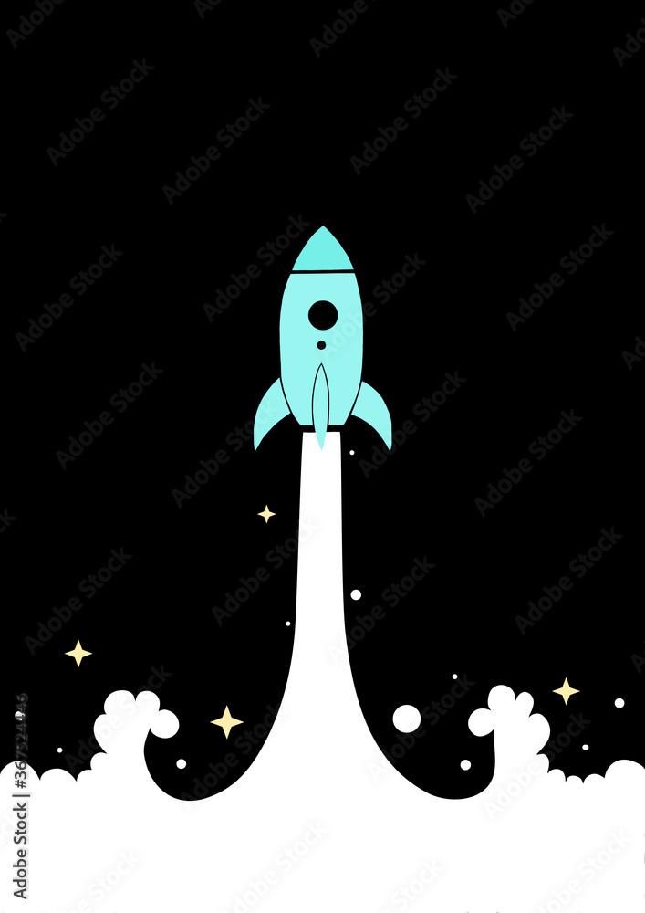 Rocket launch to the Moon. Cute space background with stars, rocket ...
