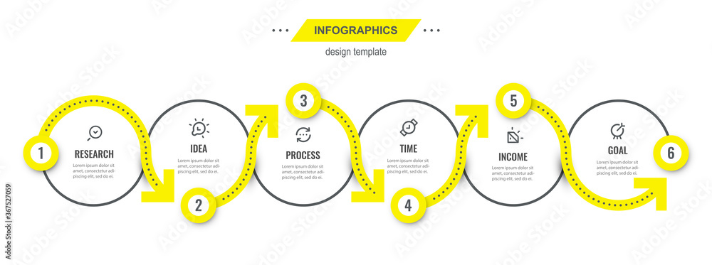 Vector Infographic design template with 6 options or steps. Can be used ...