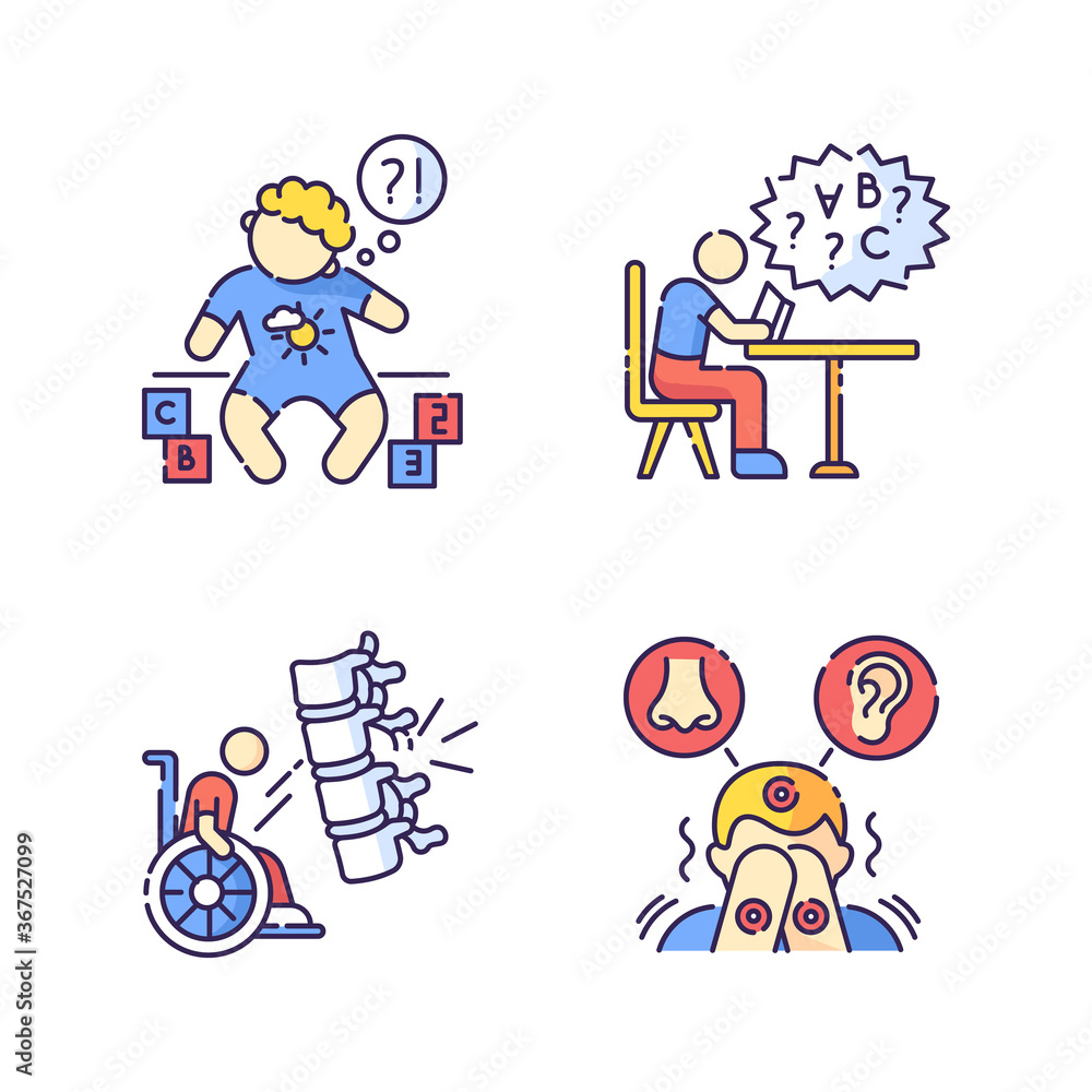 chronic-disease-rgb-color-icons-set-developmental-delay-child-with
