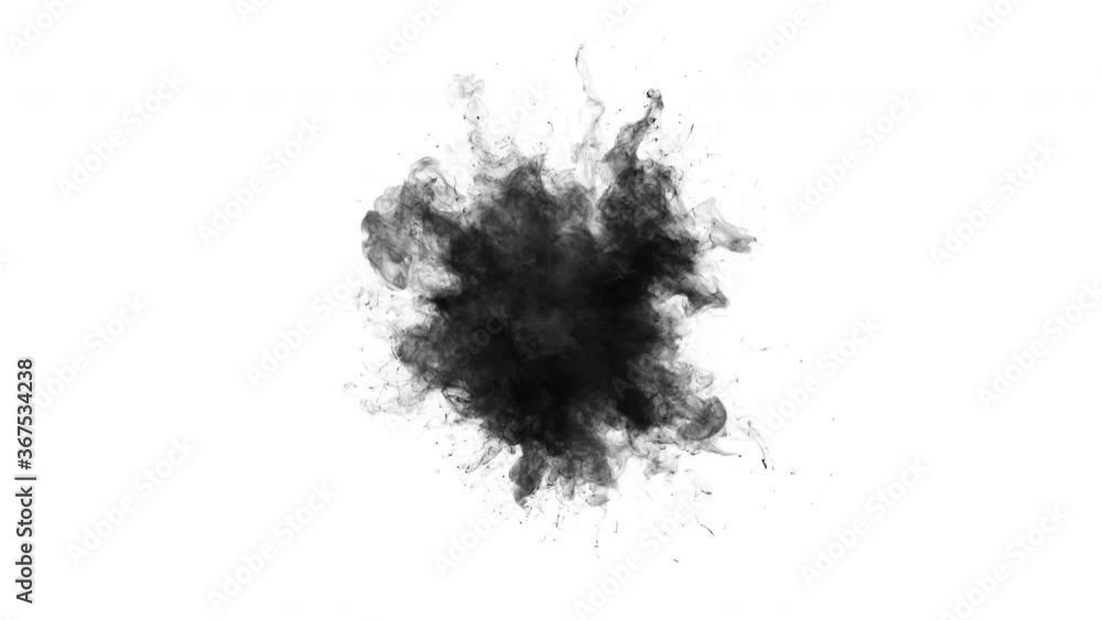 Smoke Burst - black powder gas explosion. Fluid ink particles slow ...