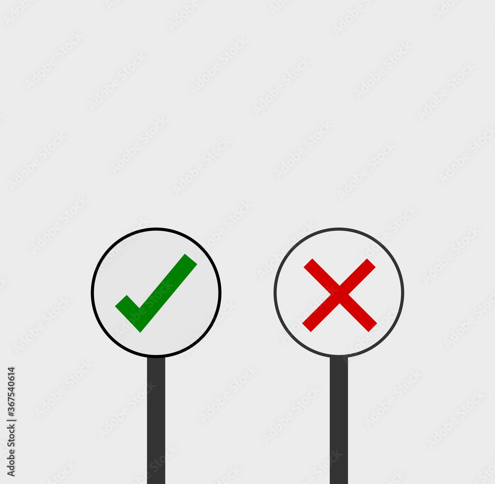 Green and red check mark icon. checkmarks flat line icons set. Vector ...